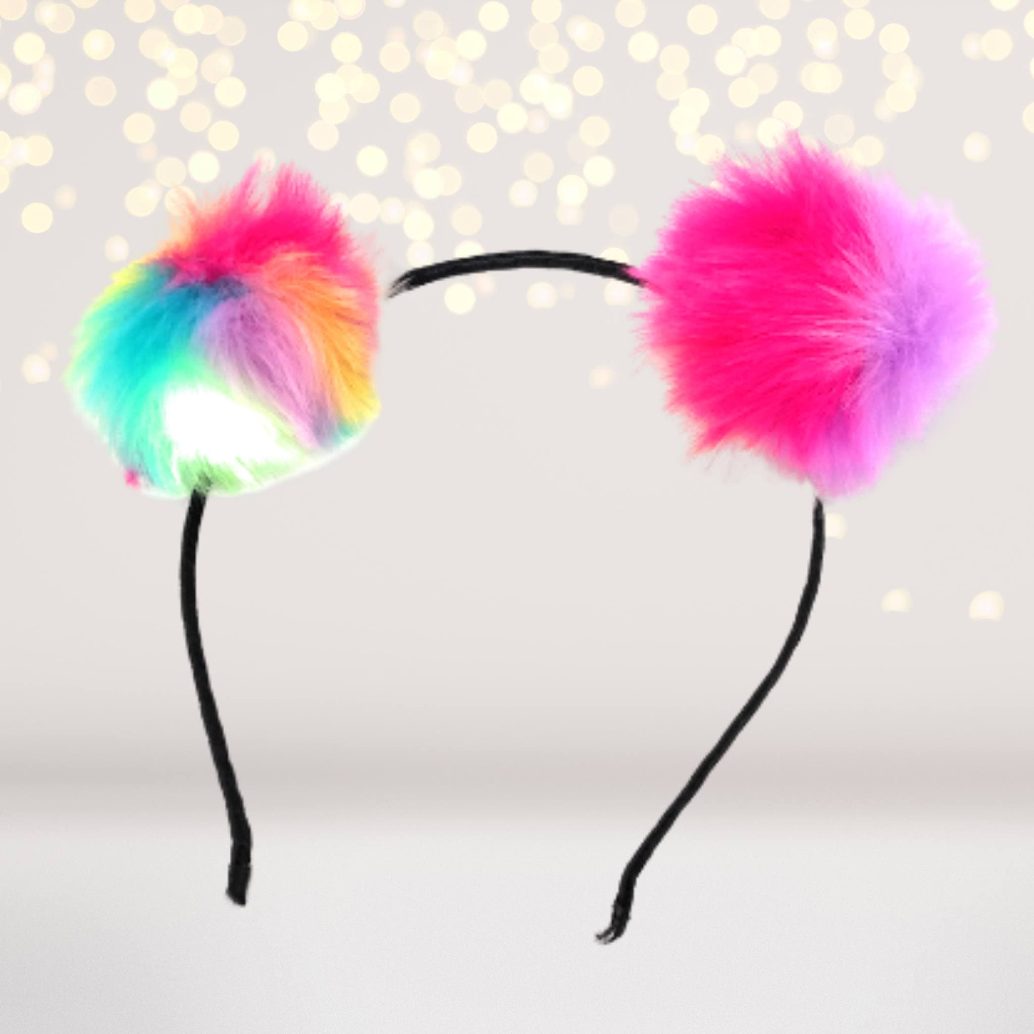 Rainbow Fuzzy Furry Pom Pom Ears Headband – Chicky Chicky Bling Bling